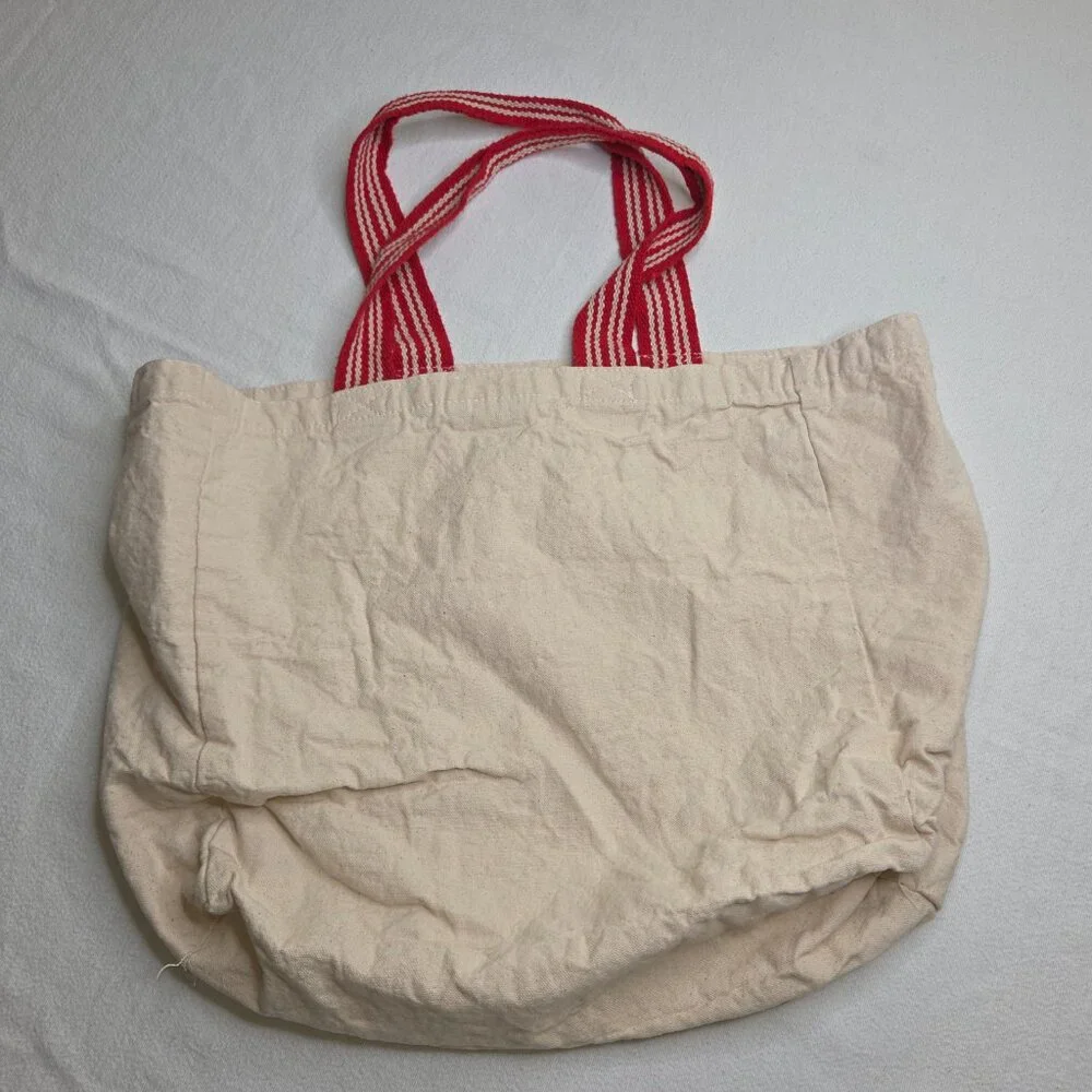 Rae Dunn | Bags | Rae Dunn Large Beige Canvas Teacher Tote Bag Red ...